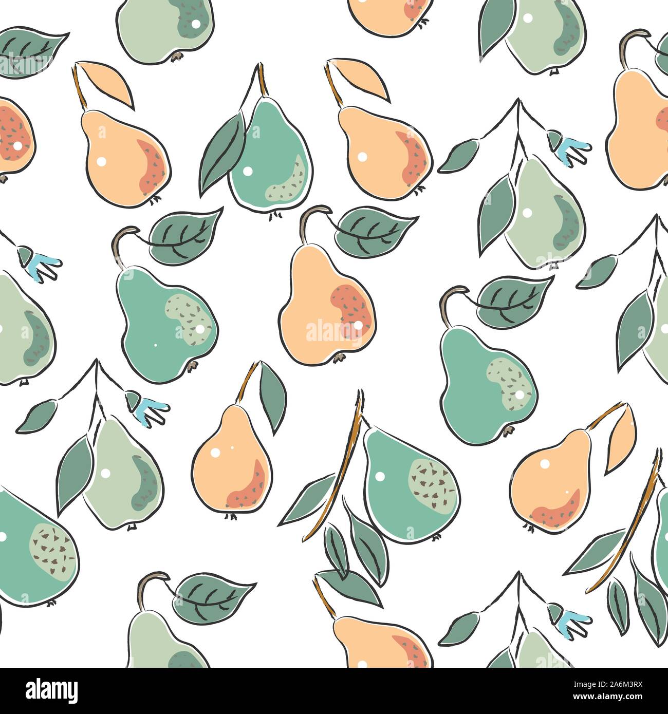 Nahtlose Muster mit niedlichen Hand gezeichnet Birnen. Im ...