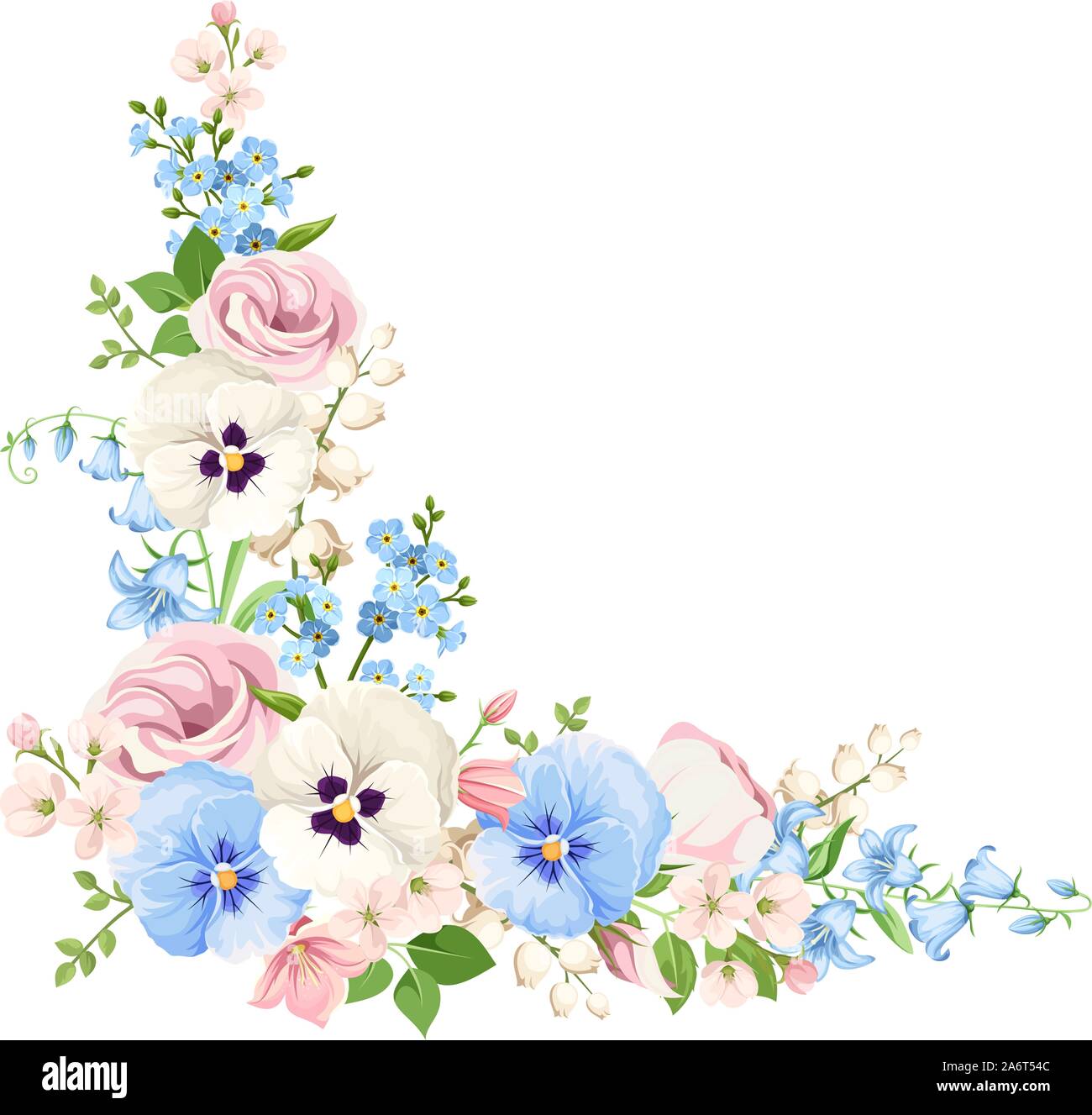 Vektor Ecke Hintergrund mit Rosa, blaue und weiße Blumen Stock ...