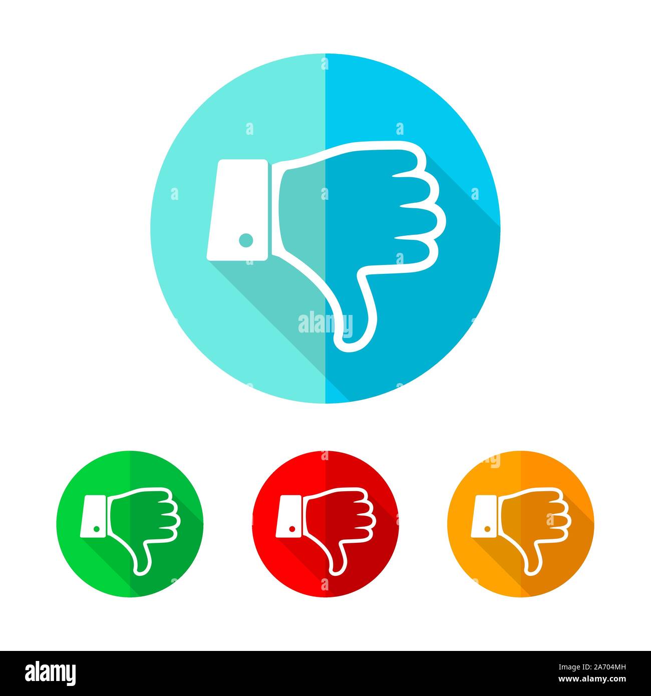 Satz farbiger Daumen nach unten Symbole. Weiße Daumen nach unten mit ...