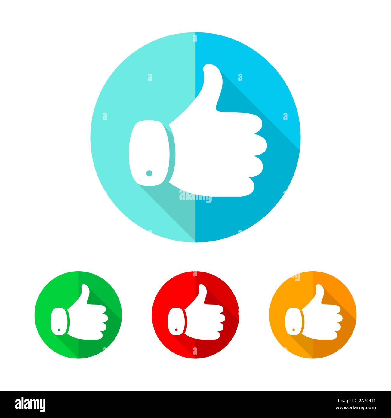 Satz farbiger "Daumen hoch"-Symbole. Weiße Daumen hoch, mit langen ...