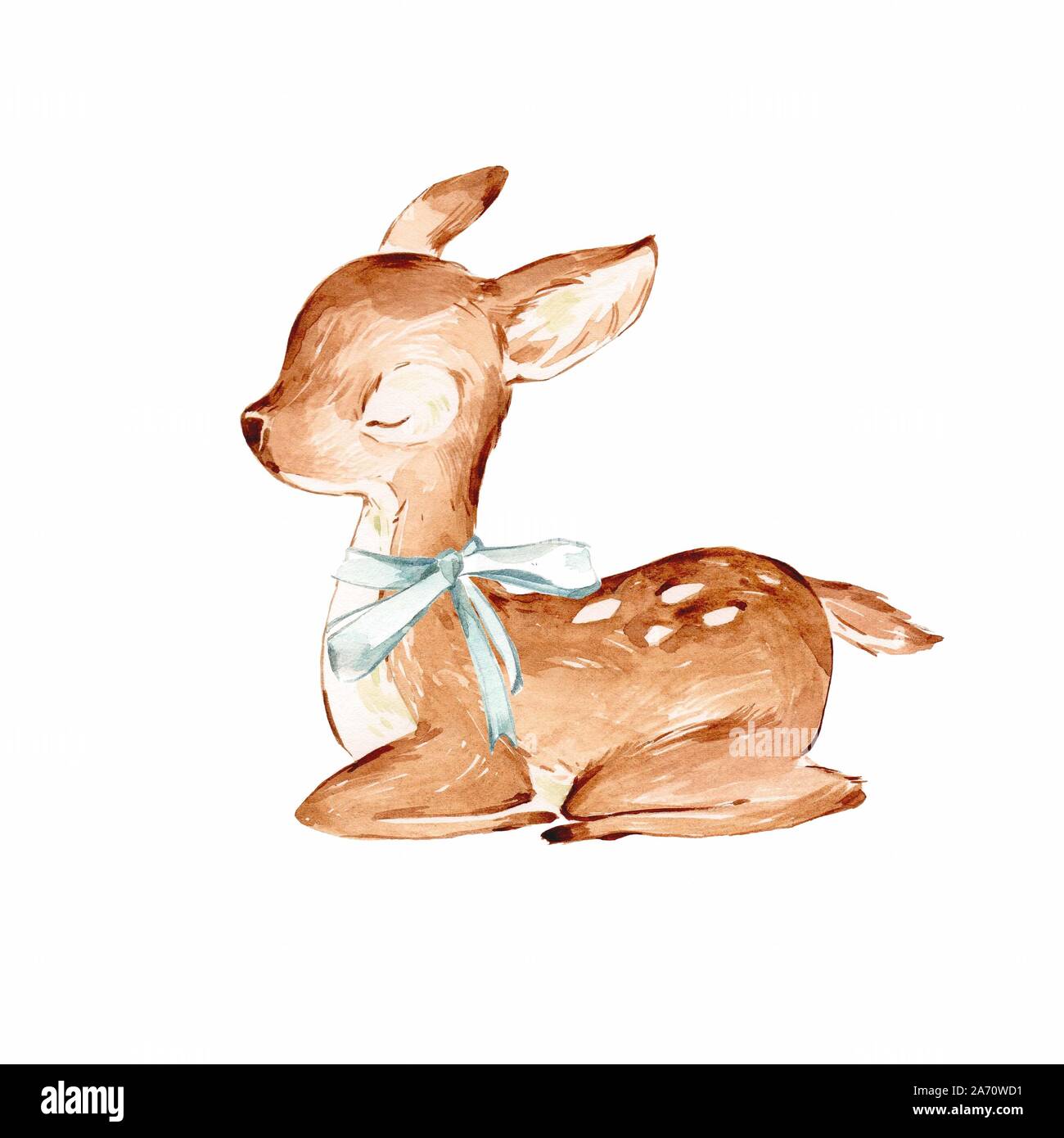 Geschlossenen Augen Aquarell Baby Deer über Weiß. Schlafendes Baby ...