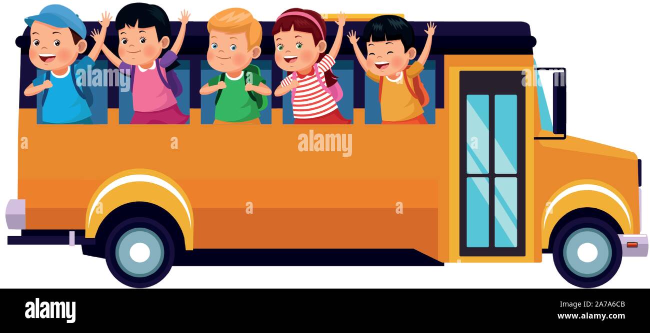 School Bus mit Happy Kids Symbol Stock-Vektorgrafik - Alamy