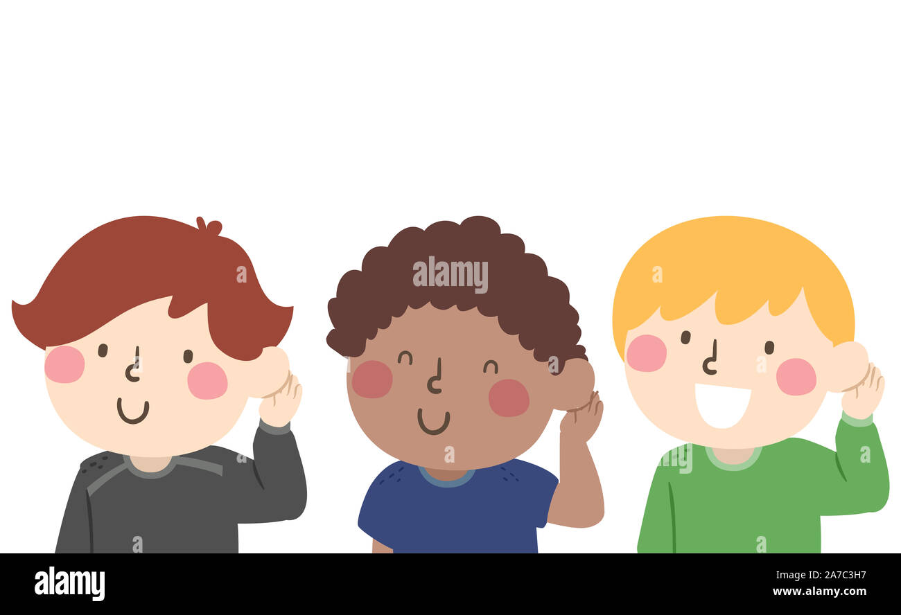 Abbildung: Kinder mit Händen in Ihren Ohren Innehalten und Zuhören als ...