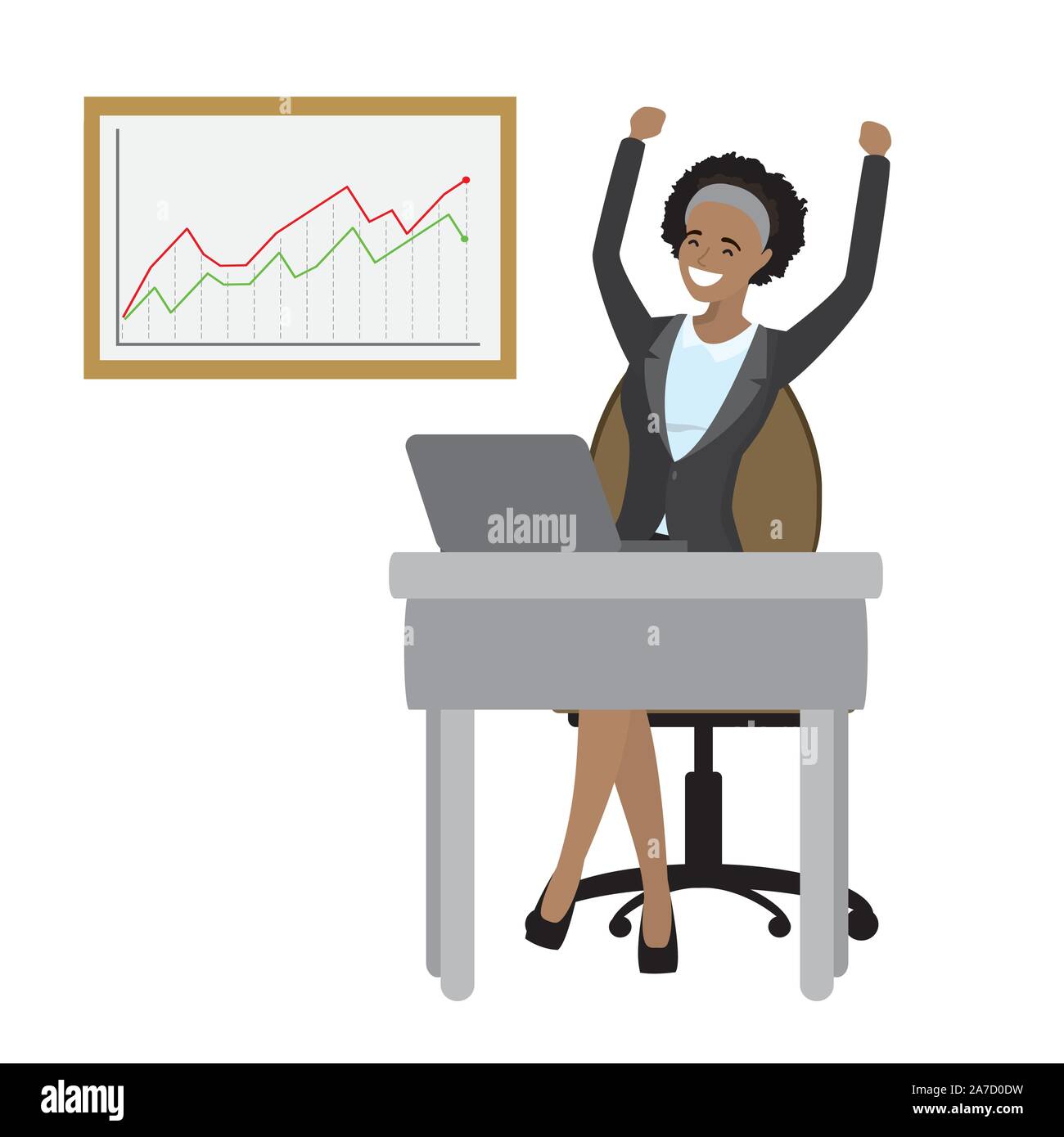 African American Business Frau genießt Erfolg und wachsender Chart, auf ...
