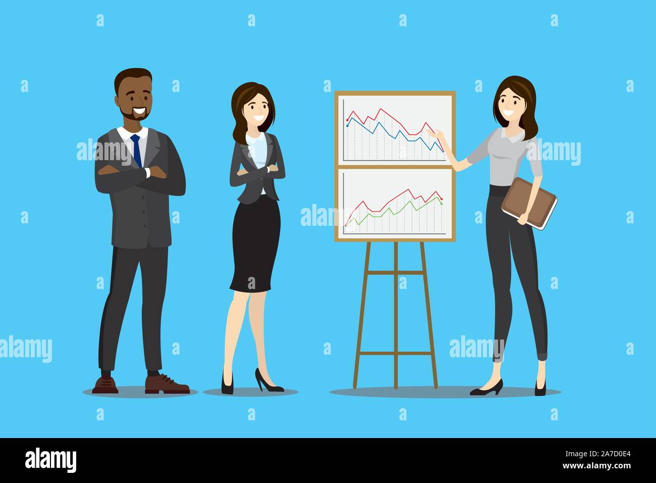 Cartoon Business Team, Präsentation oder Bericht, Vektor illustration ...