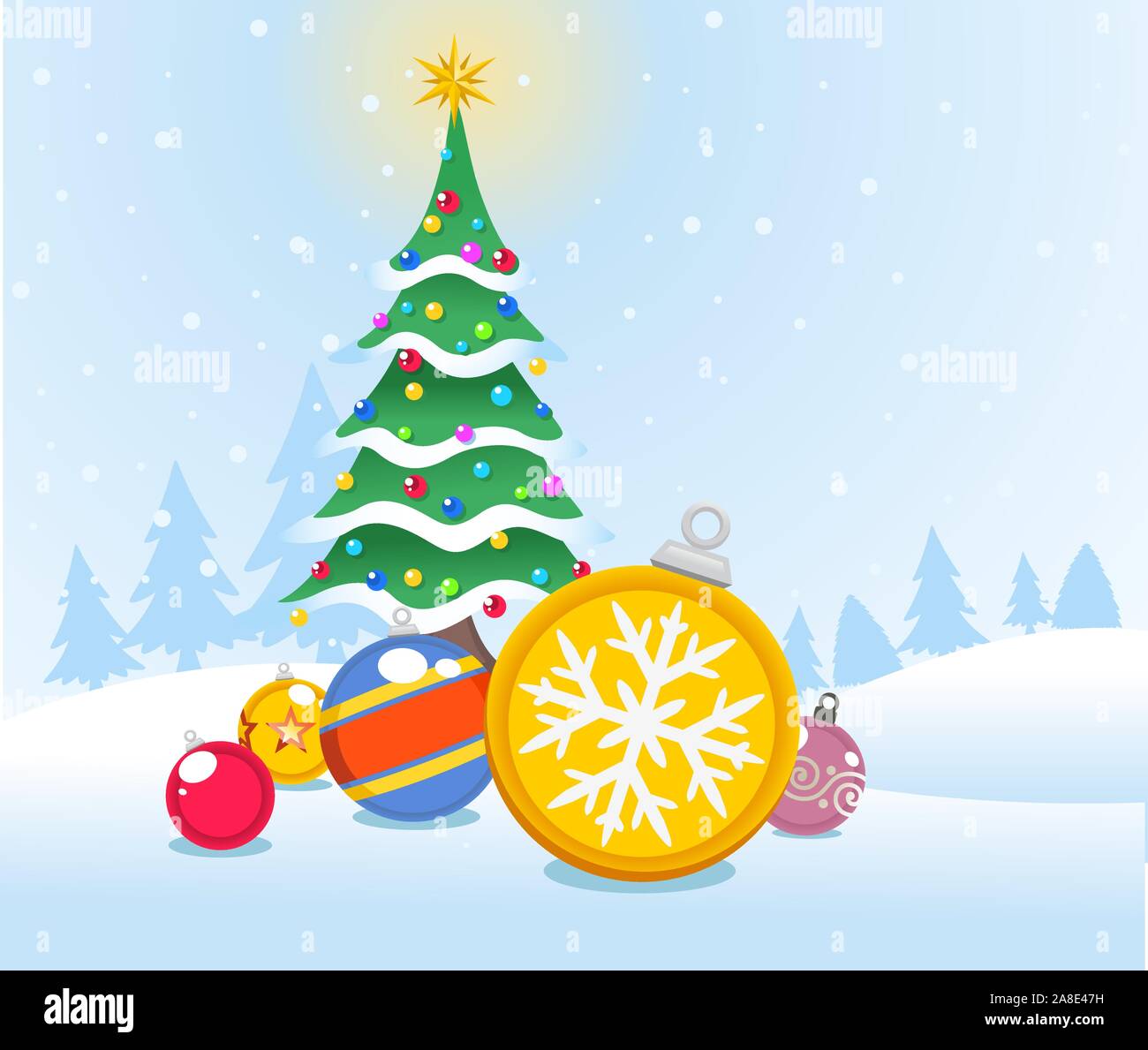 Comic christbaum mit kugeln Stock-Vektorgrafiken kaufen - Alamy