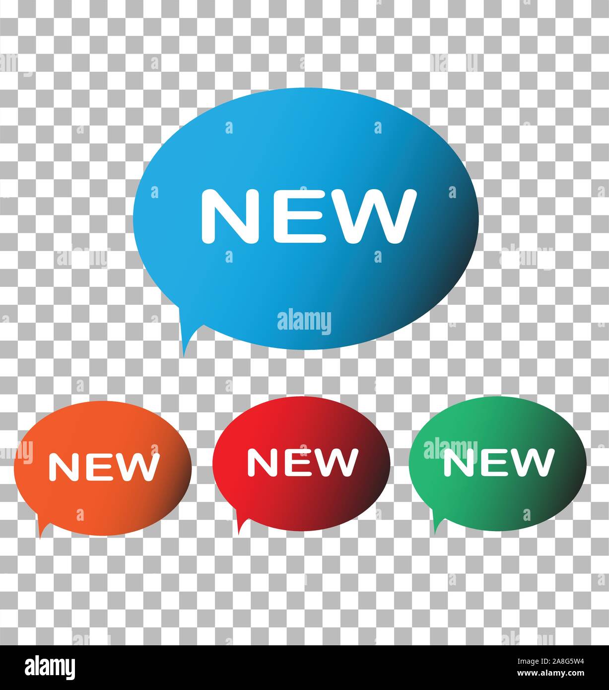 Neues Symbol auf transparentem Hintergrund. Neues Label. Flacher Stil ...