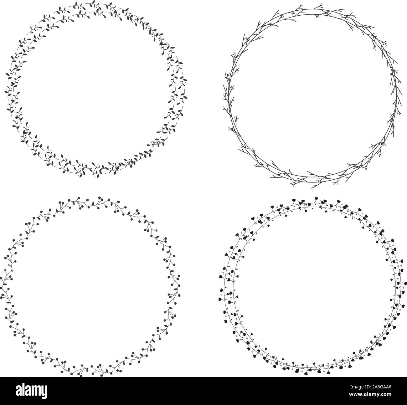 Set Handdrawn Kranz Symbol auf weißem Hintergrund. Flat Style ...