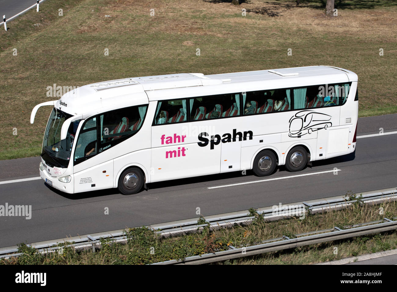 Spahn Scania Irizar Intercity Bus auf der Autobahn Stockfotografie - Alamy
