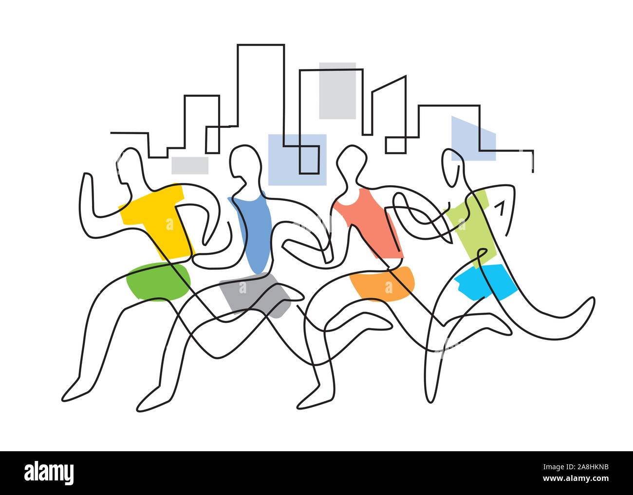 Laufende rennen Marathon, Linie Kunst stilisiert. Bunte lineart ... Laufende rennen Marathon, Linie Kunst stilisiert. Bunte lineart ...