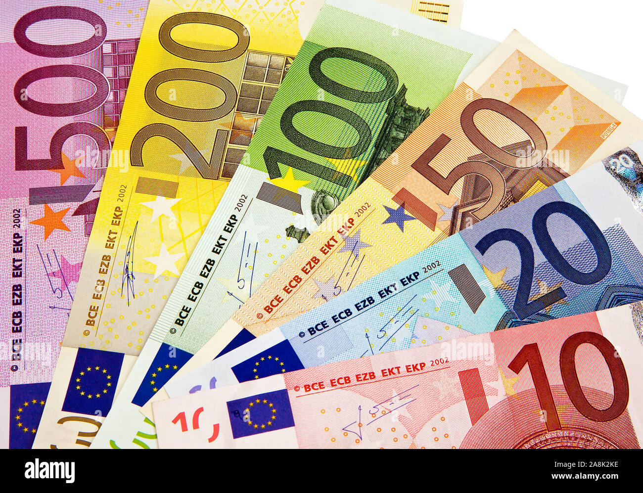 Euro Geldscheine Euro Banknoten 10 20 50 100 200 500 Stockfotografie