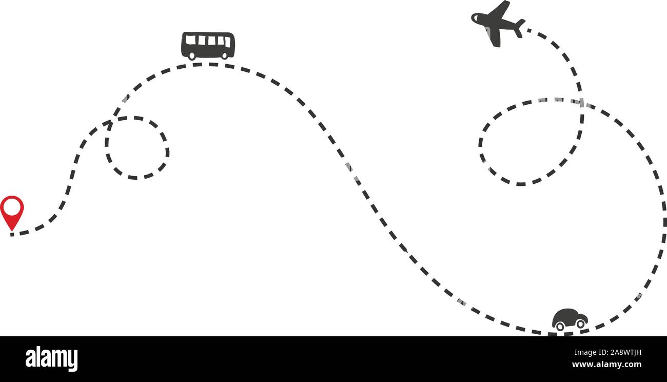 Mehrere Transport Wege auf der Route. Flug weg mit Dash und ...