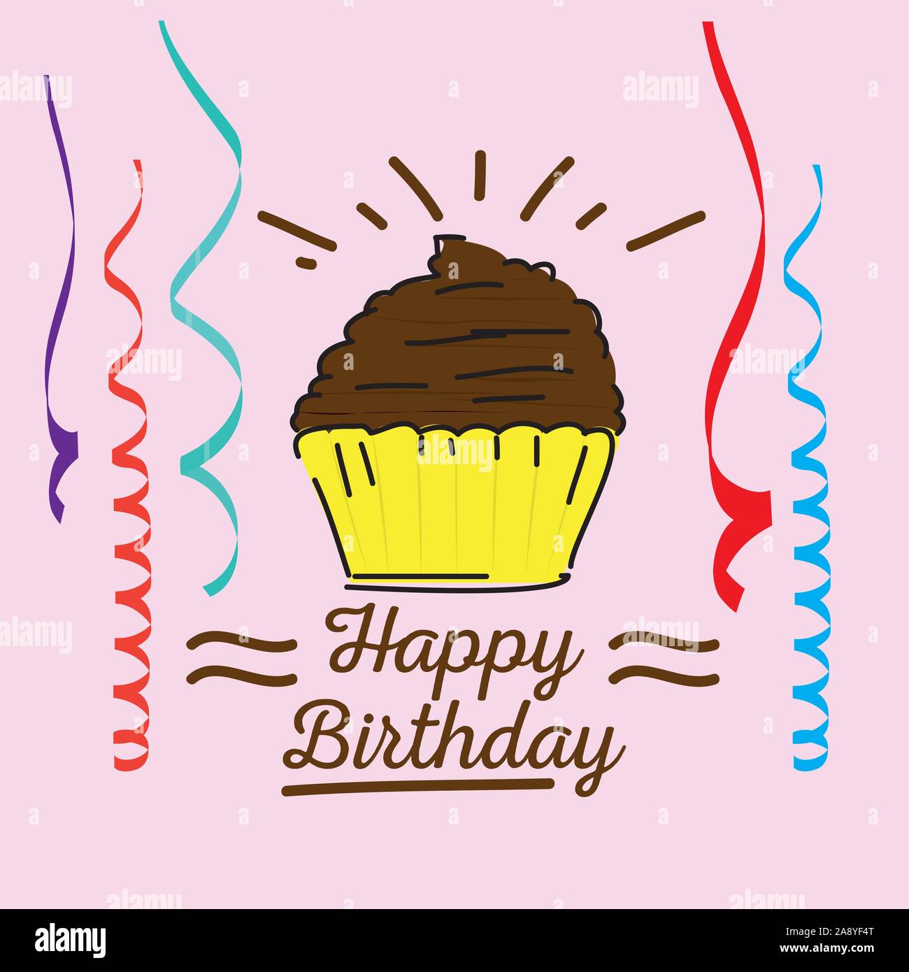 Happy birthday Karte mit einer Skizze eines Cupcake-Vector Illustration Stock-Vektorgrafik - Alamy