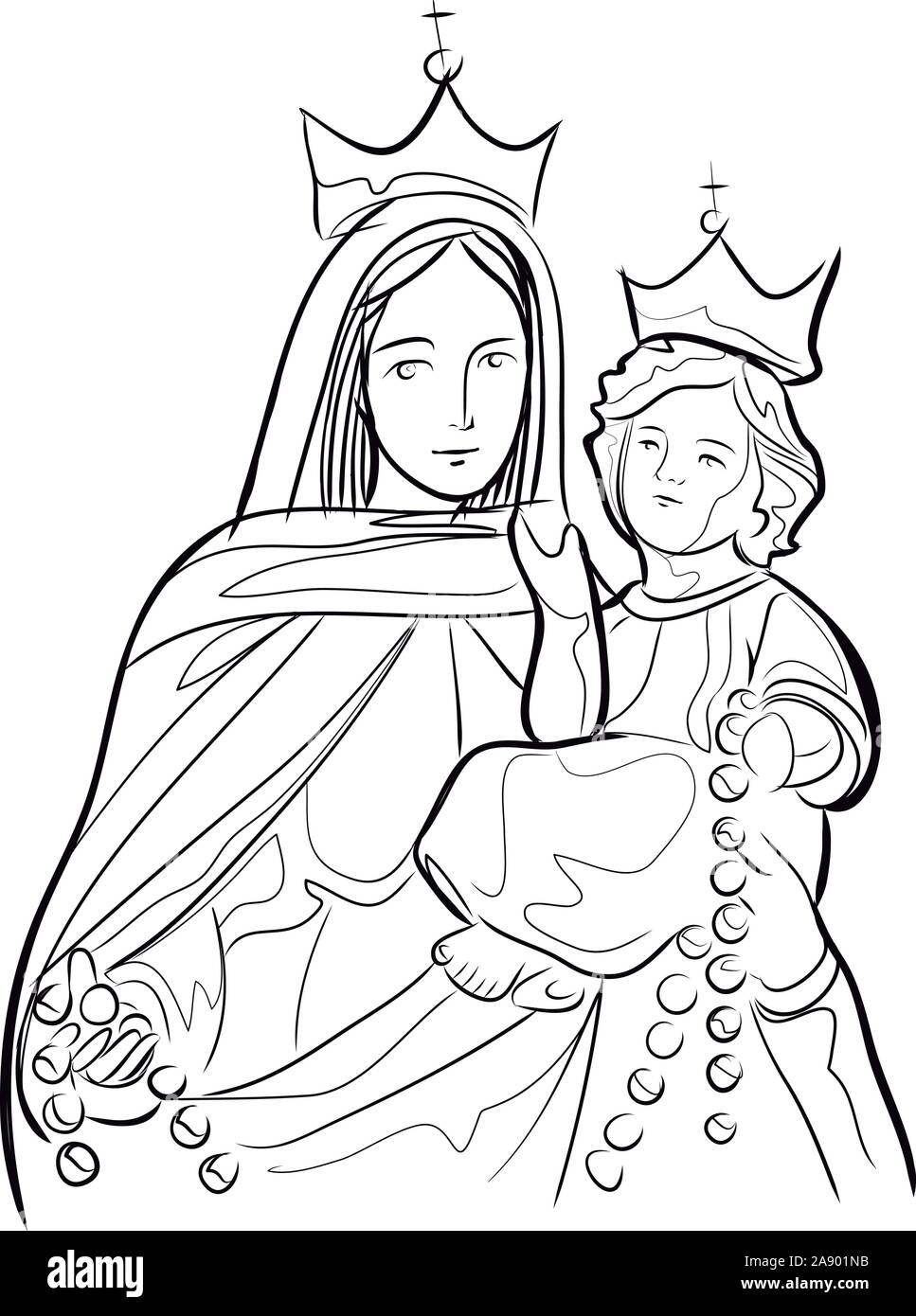 Hand gezeichnet vector Abbildung oder Zeichnung der Gottesmutter vom ...