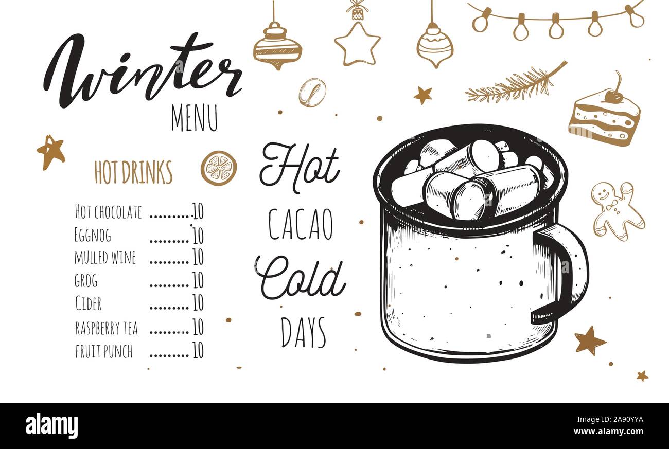 Heiße Getränke Winter Menü. Design vorlage enthält verschiedene ...