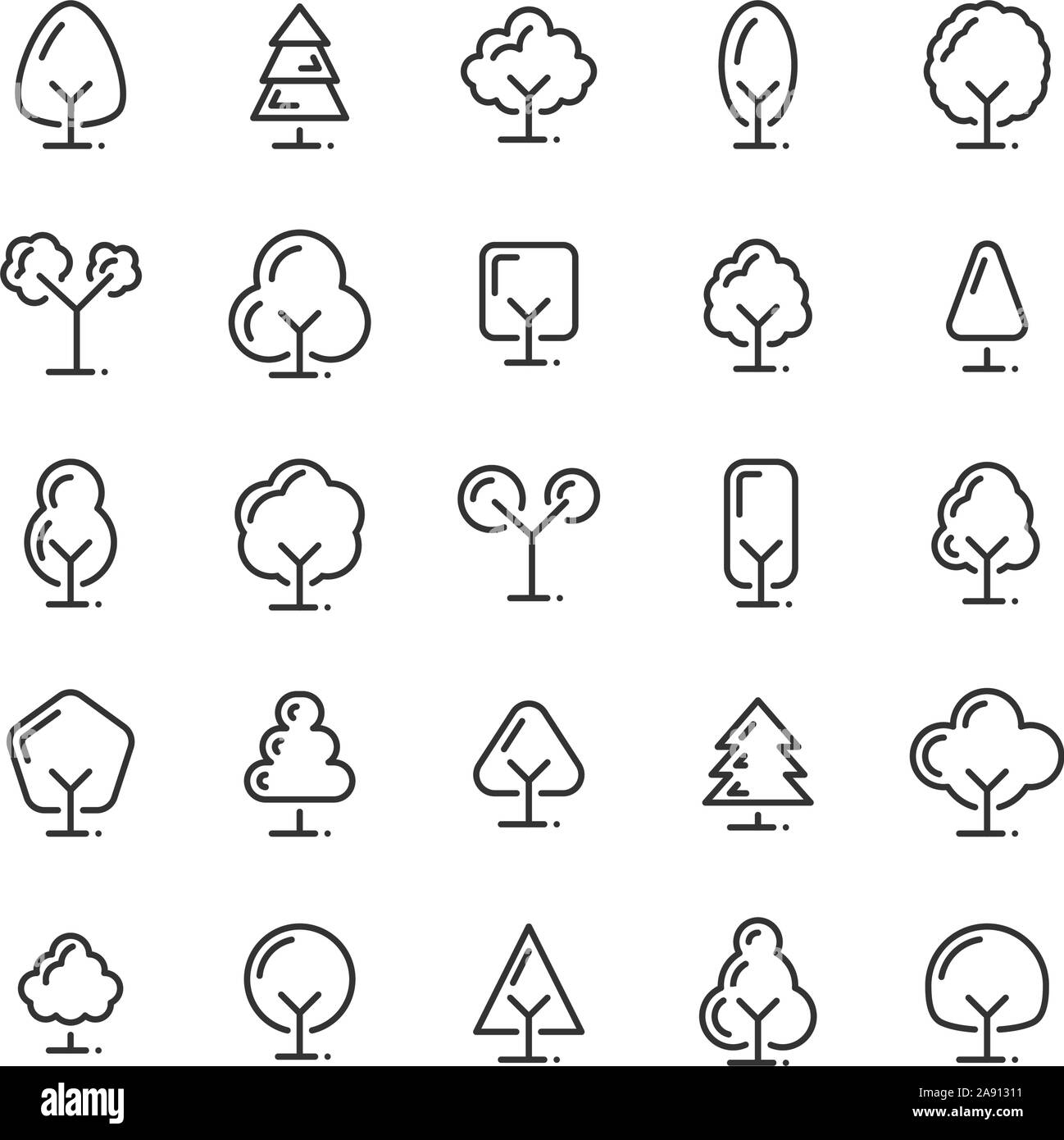 Baum umriss Icon Set. Vektor und Illustration Stock-Vektorgrafik - Alamy