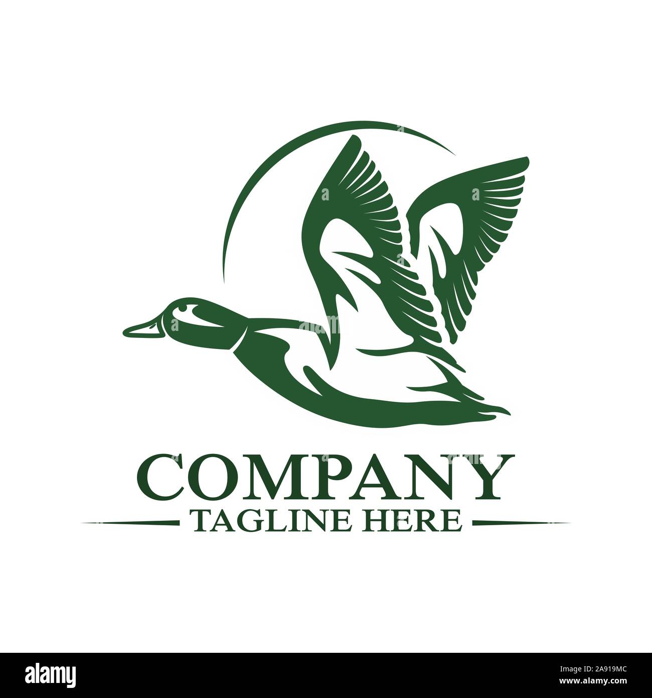 Moderne fliegende Ente und Logo auf der Jagd. Vector Illustration Stock ...