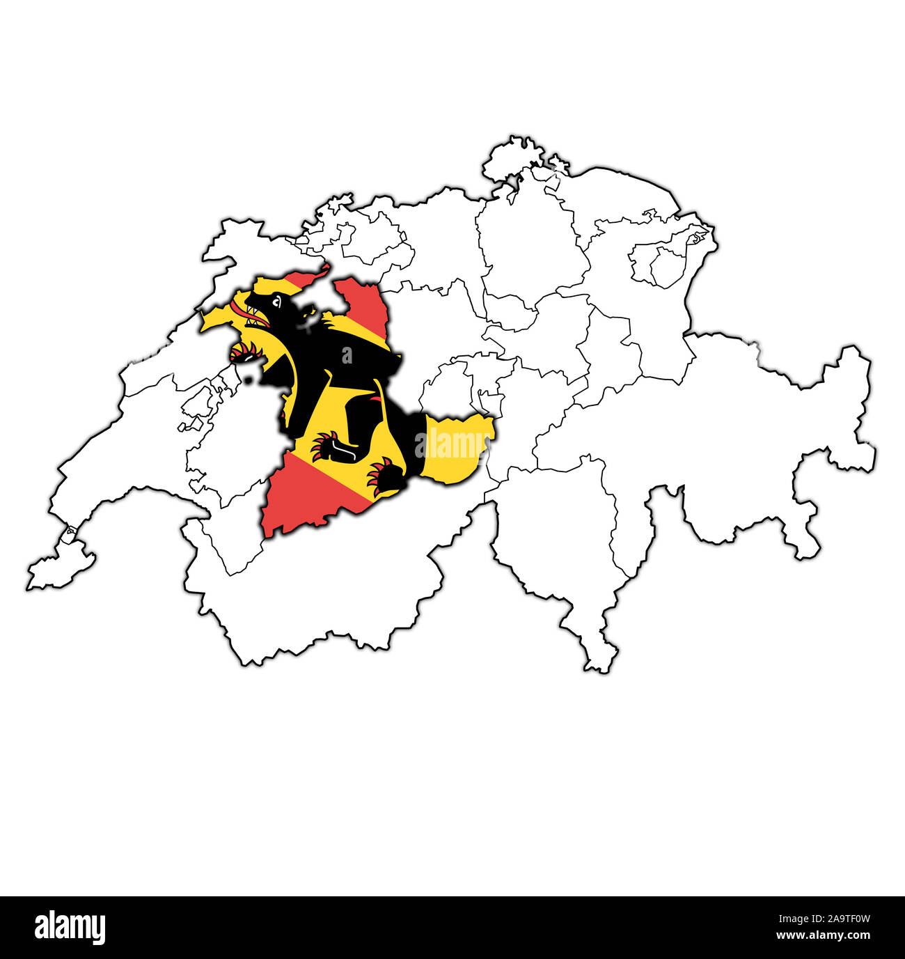 Flagge und Territorium von Bern Kanton auf der Karte von ...
