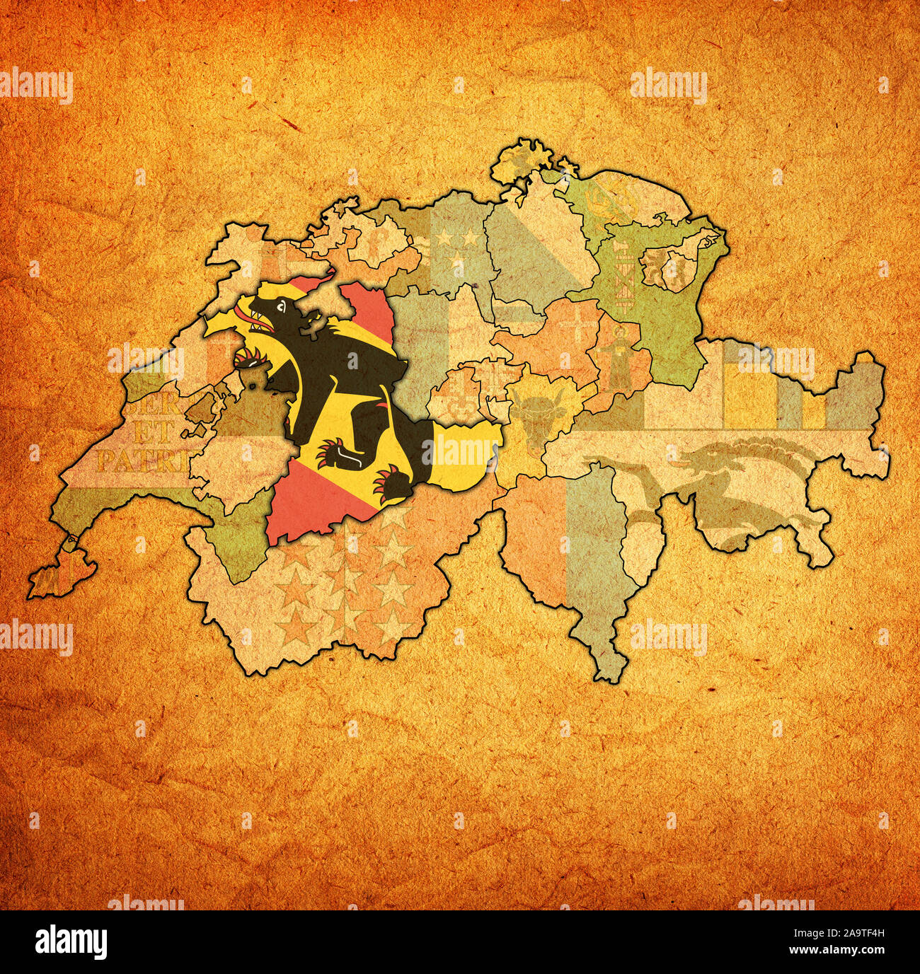 Flagge und Territorium von Bern Kanton auf der Karte von ...