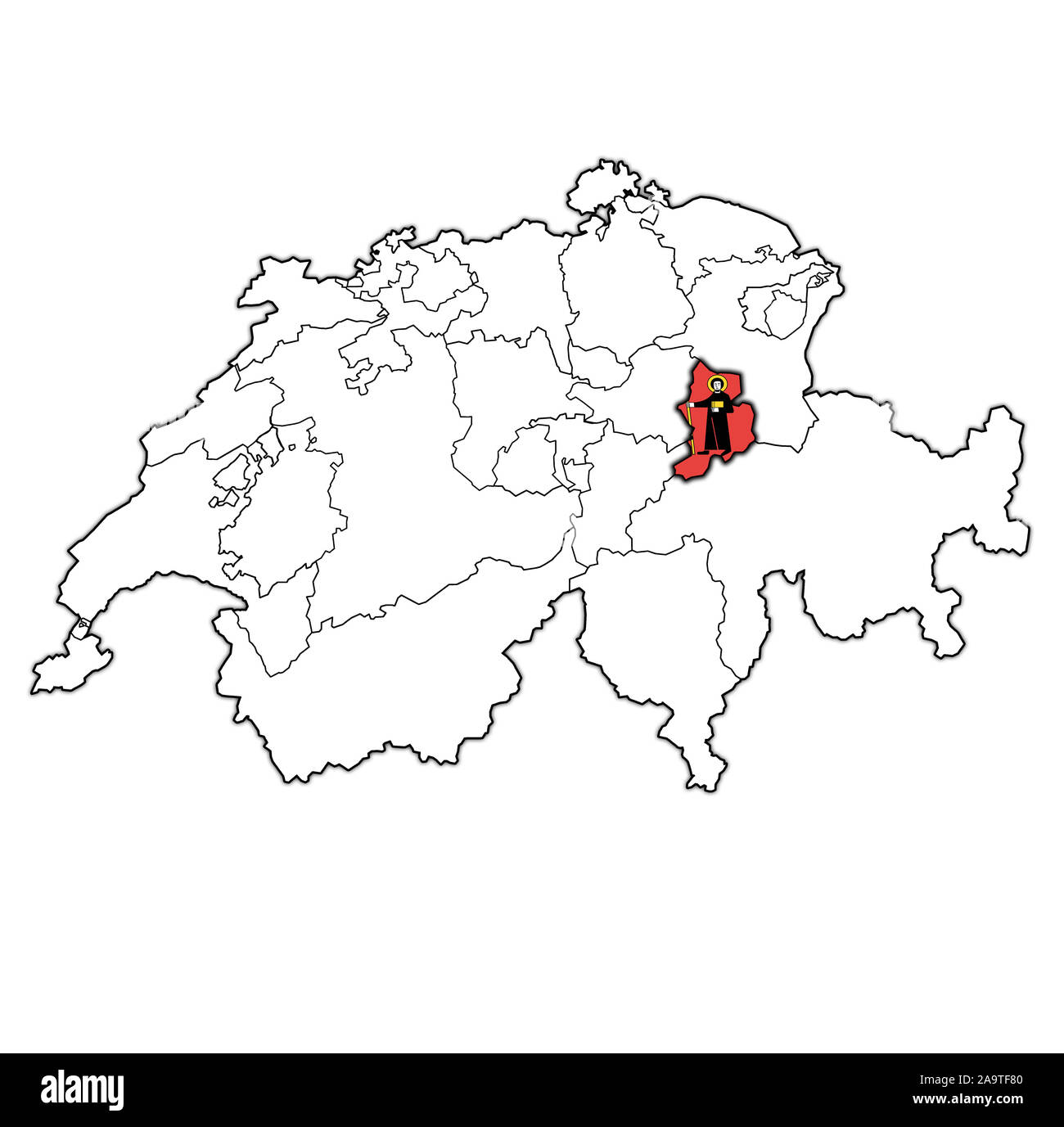 Flagge und Gebiet von Glarus Kanton auf der Karte von administrativen ...