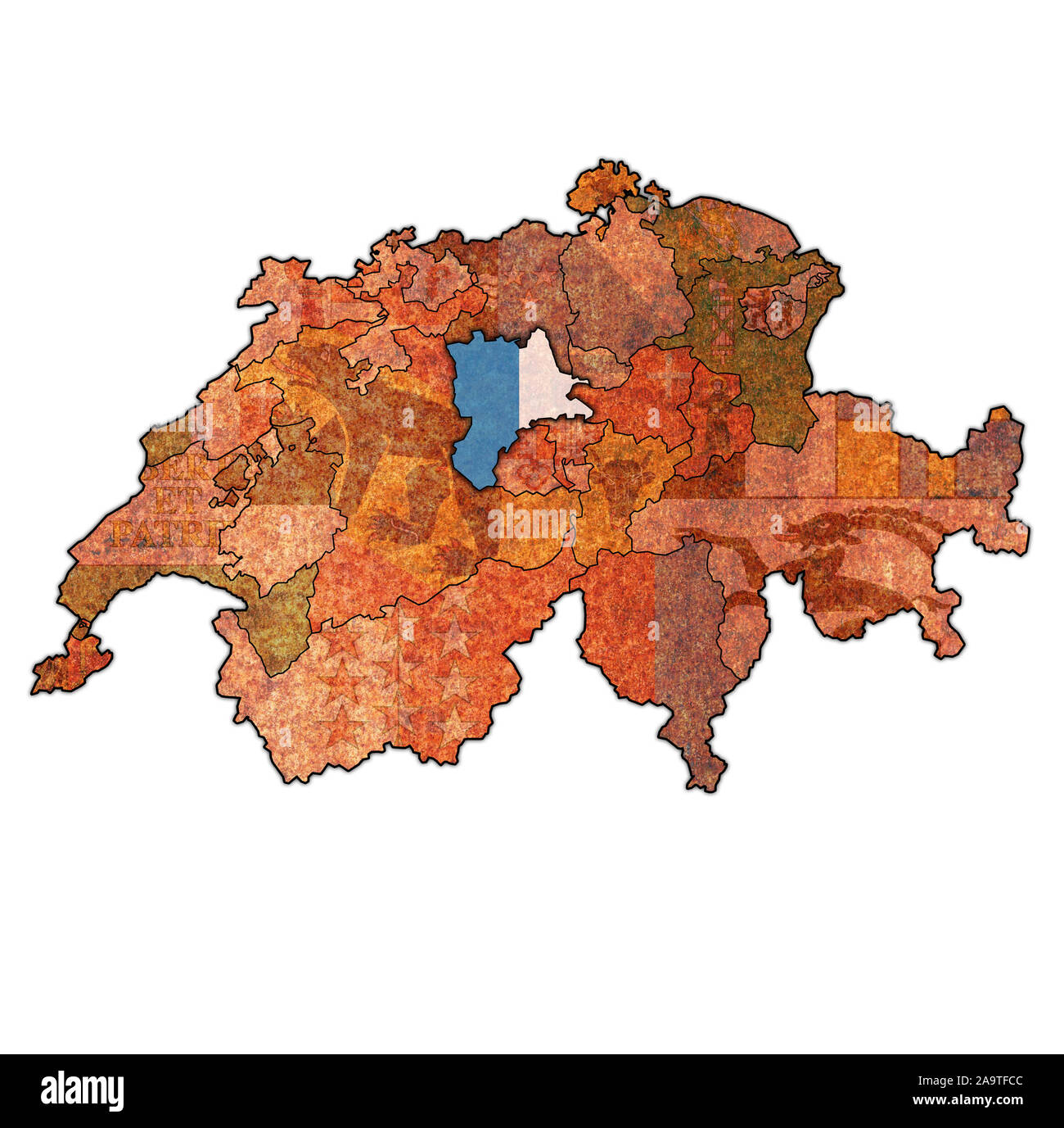 Flagge und Territorium von Luzern Kanton auf der Karte von ...