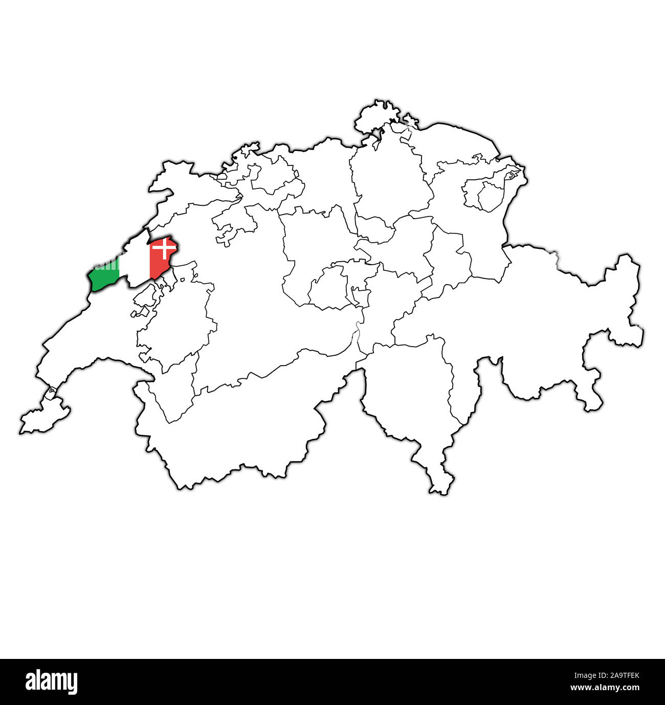 Flagge und Gebiet von Neuchâtel Kanton auf der Karte von ...