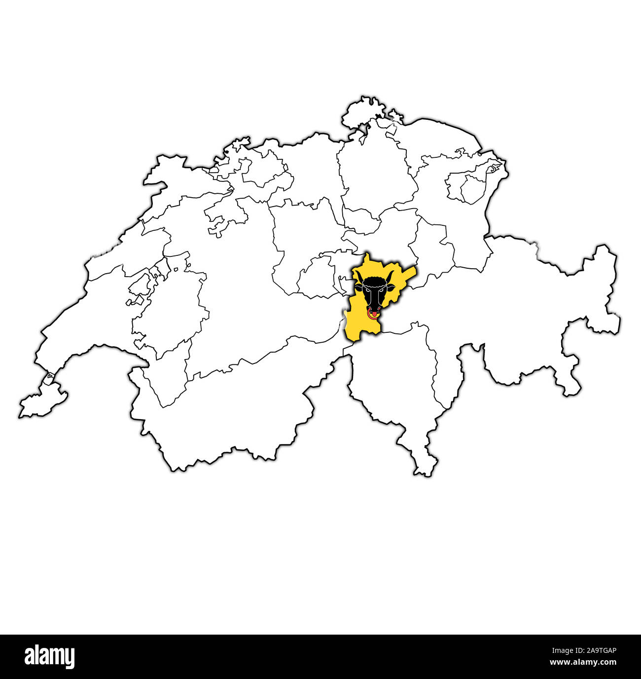 Flagge und Gebiet von Uri Kanton auf der Karte von administrativen ...