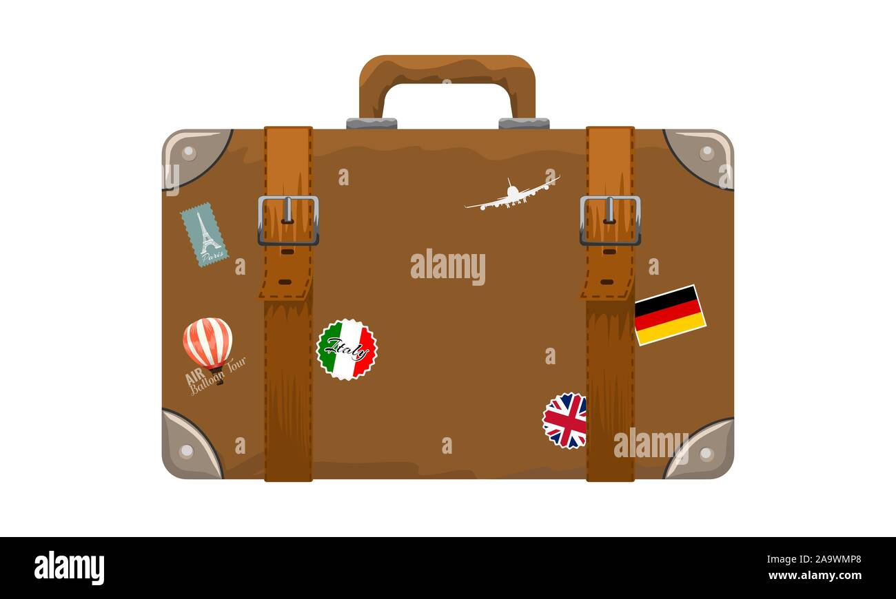Old Style vintage Braun reise Koffer mit Reisen Aufkleber Hand ...