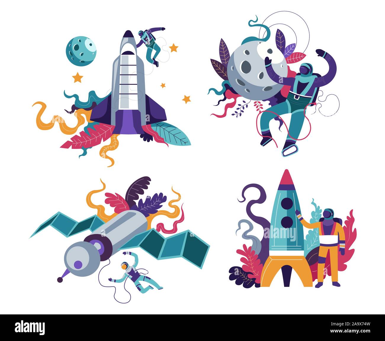 Astronaut oder spaceman und Raumschiff oder Rakete, Raumfahrt oder ...