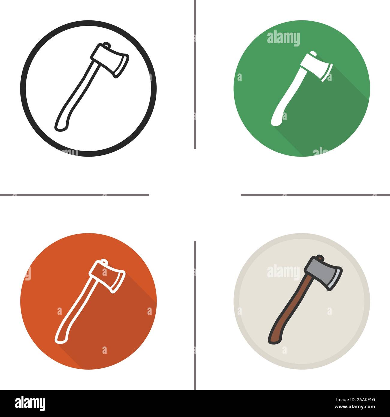Ax-Symbol. Flache Bauweise, lineare und Farbe Stile. Hatchet. Ax ...