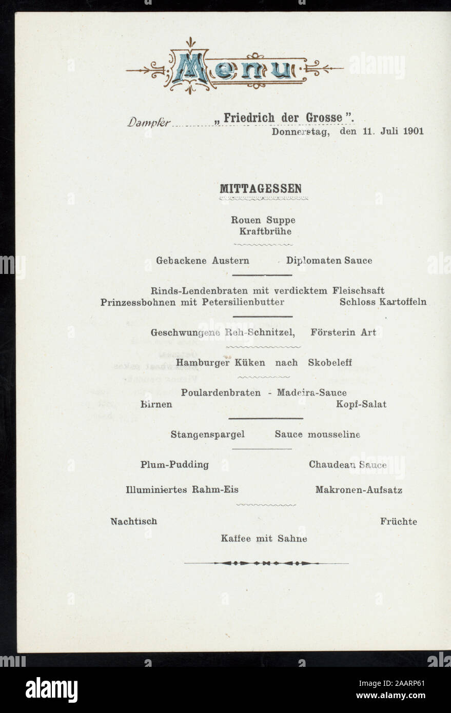 Abendessen (von) NORDEUTSCHER LLOYD BREMEN (at) EN ROUTE AN BORD DER SS ...