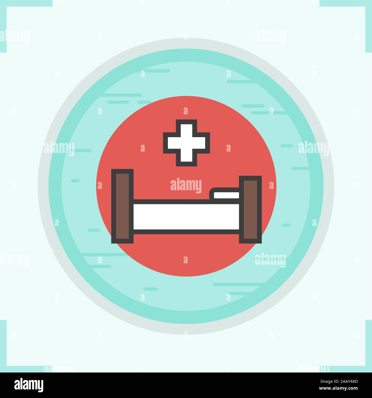 Klinik bett Farbe Symbol. Behandlung Symbol. Medizinische cros ...