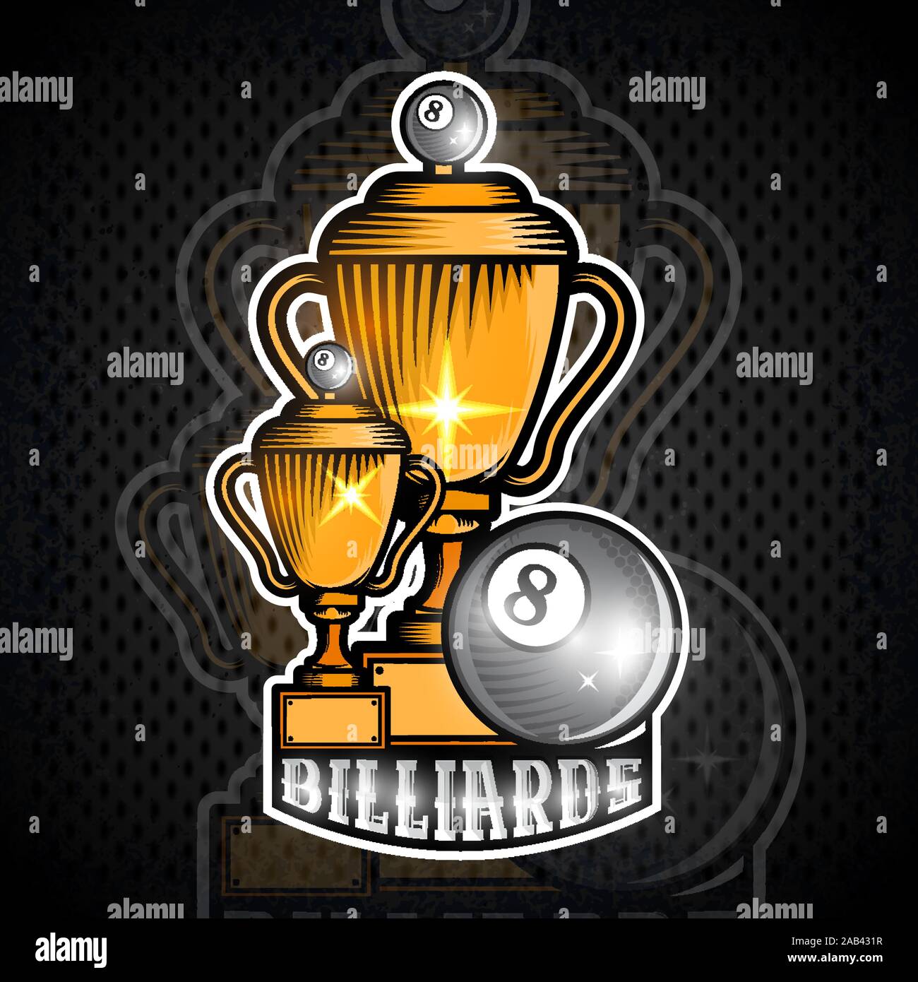 Golden billard Cup mit schwarzer Kugel. Vector sport Banner im Comic ...