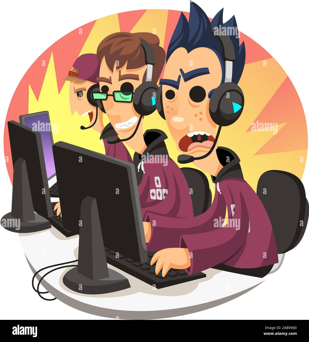 Das Team von gamers Cartoon Illustration Stock-Vektorgrafik - Alamy