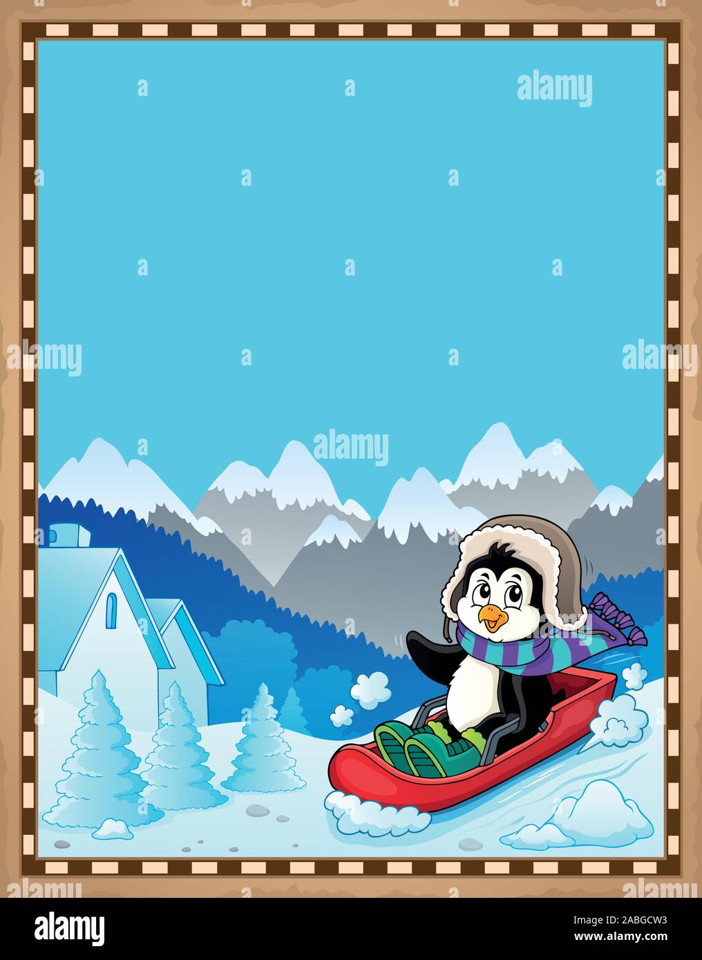 Pinguin auf Bob Thema Pergament 1-eps 10 Vector Illustration Stock ...
