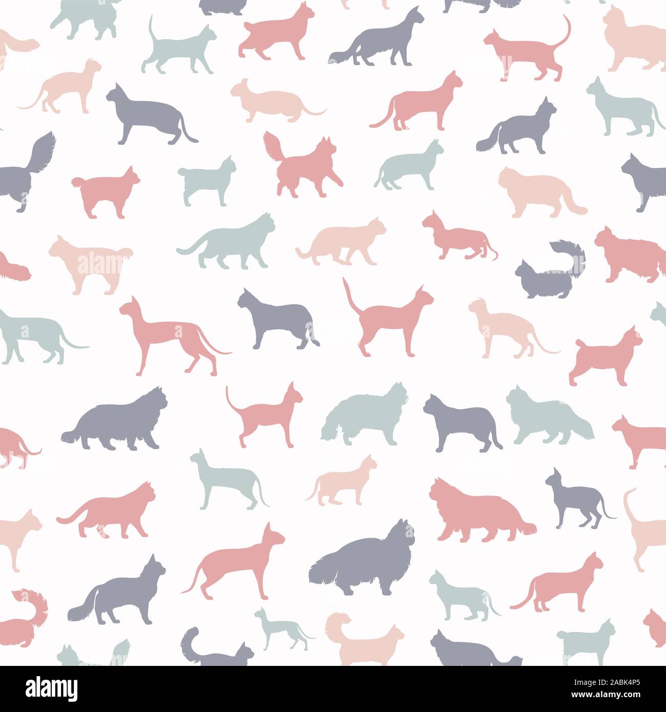 Katzenrassen Icon Set Flat Style nahtlose Muster. Cartoon Silhouetten ...