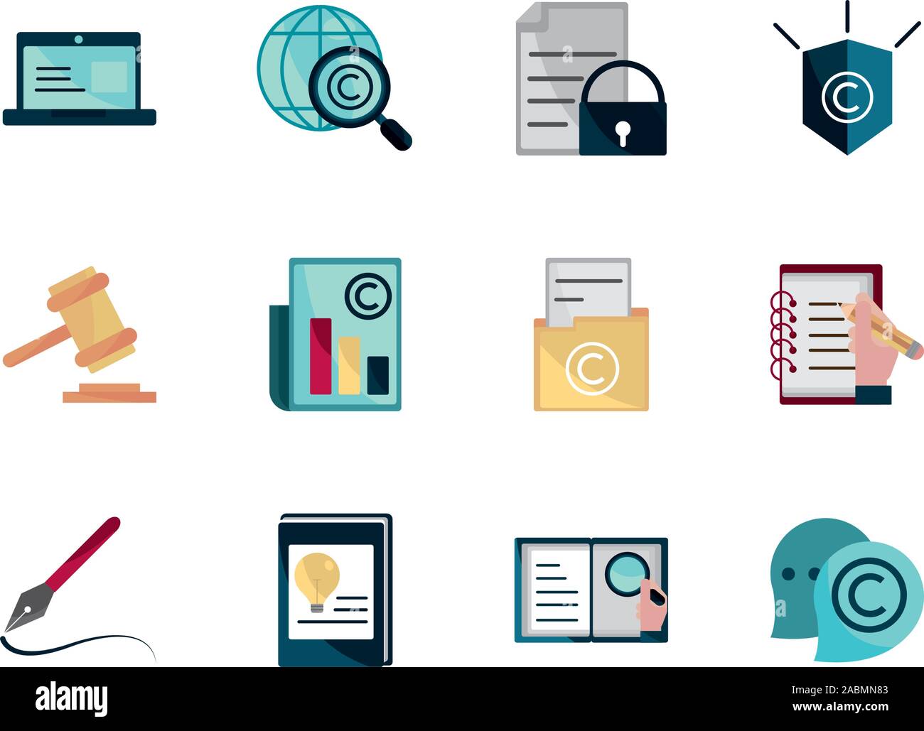 Eigentum geistiges Urheberrecht Icons Set Vector Illustration Stock ...
