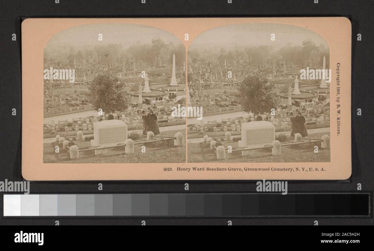 Henry Ward Beecher's Grab, Greenwood Cemetery, NY, USA Handkolorierte ...