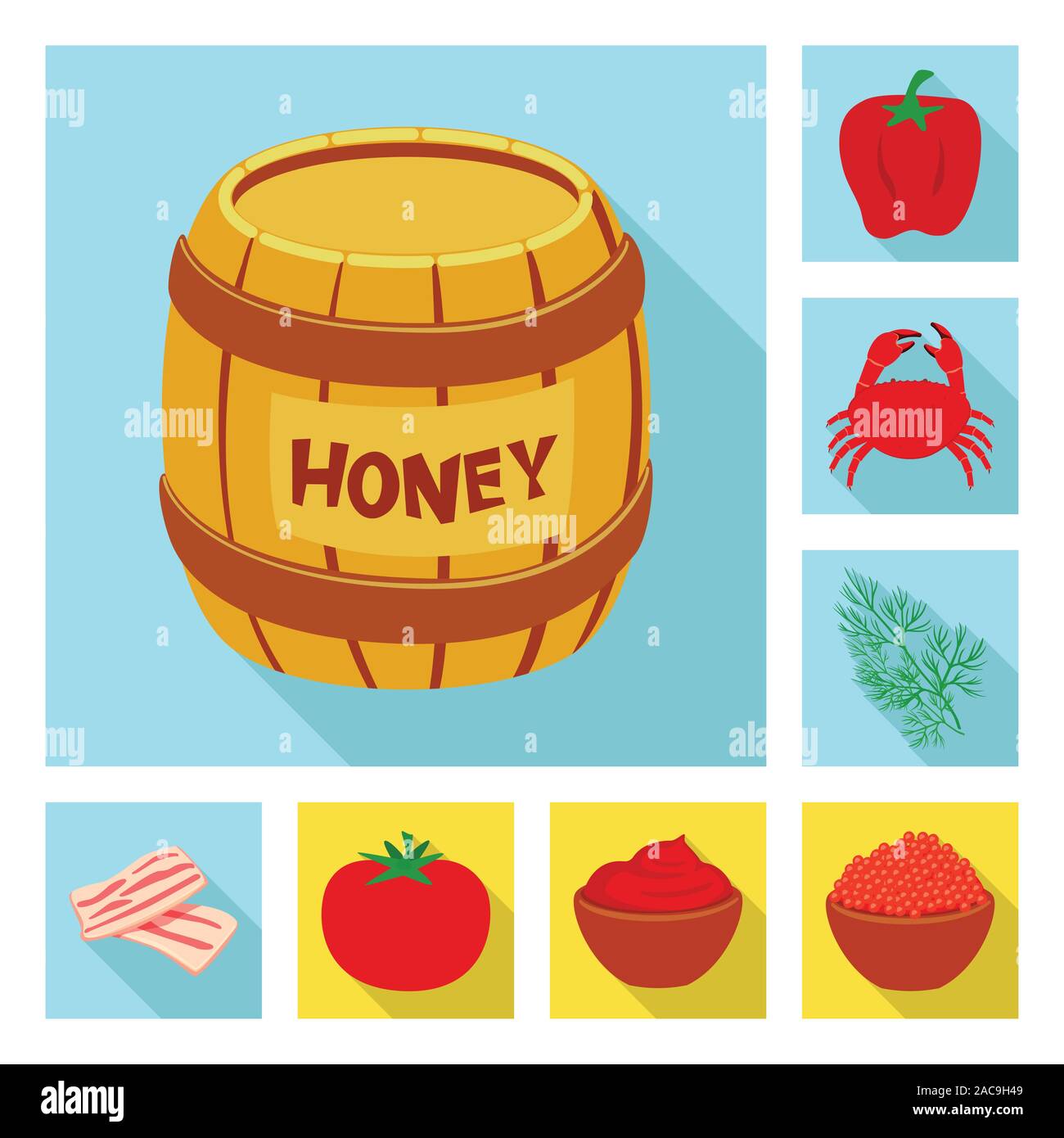 Vector Illustration von Geschmack und Produkt Symbol. Satz von ...