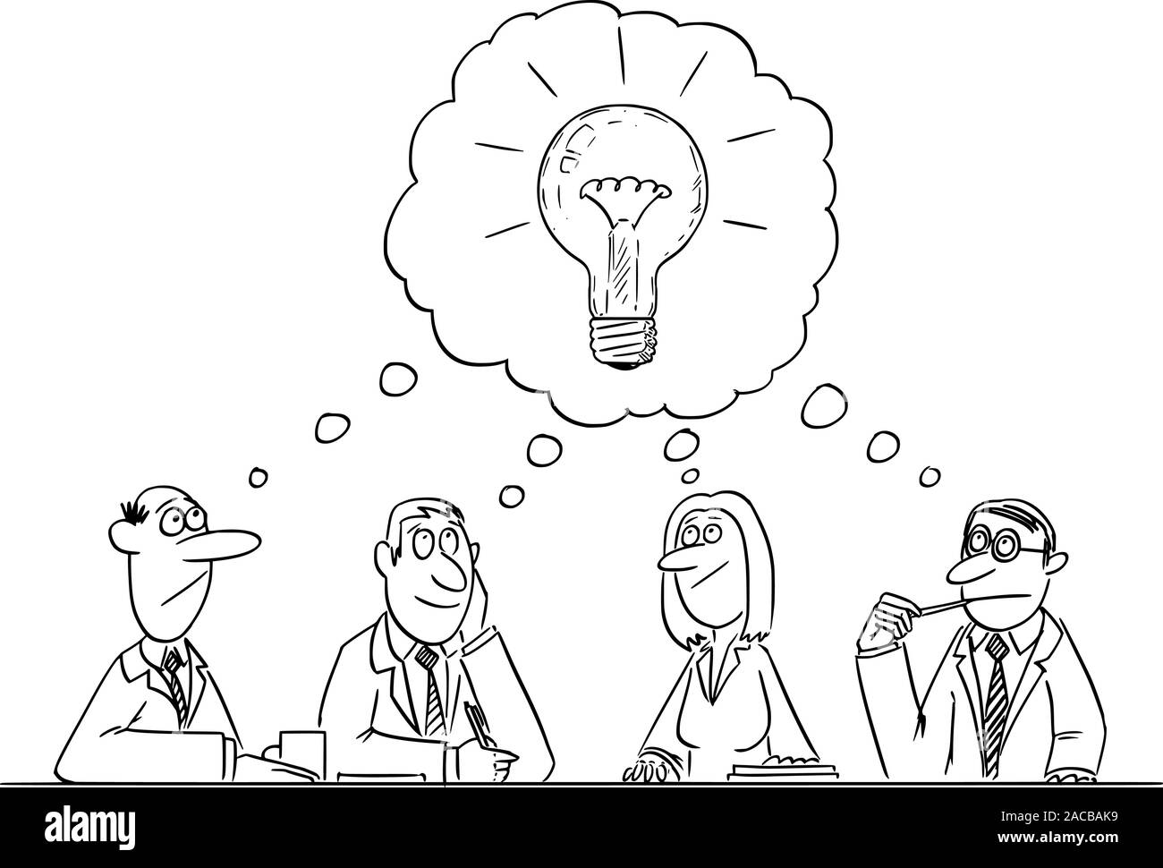 Vektor witzigen Comic cartoon Zeichnen von Business Team Meeting und Brainstorming. Team ist ...