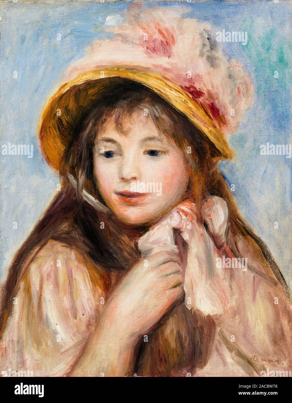 Pierre Auguste Renoir, Malerei, Mädchen mit rosa Motorhaube, (Jeune ...