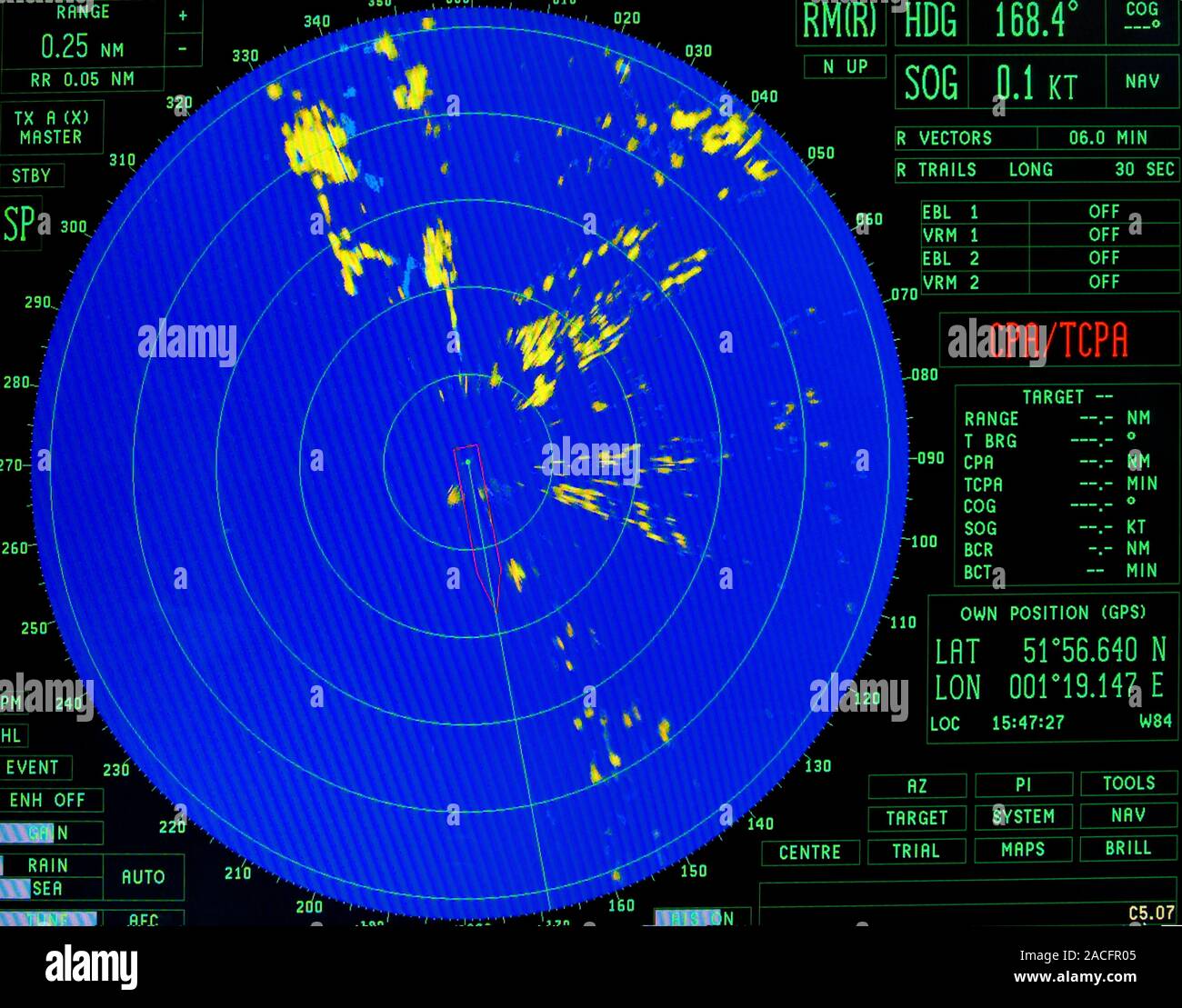 Containerschiff Radarschirm. In radar Detection Systeme, einem Sender ...