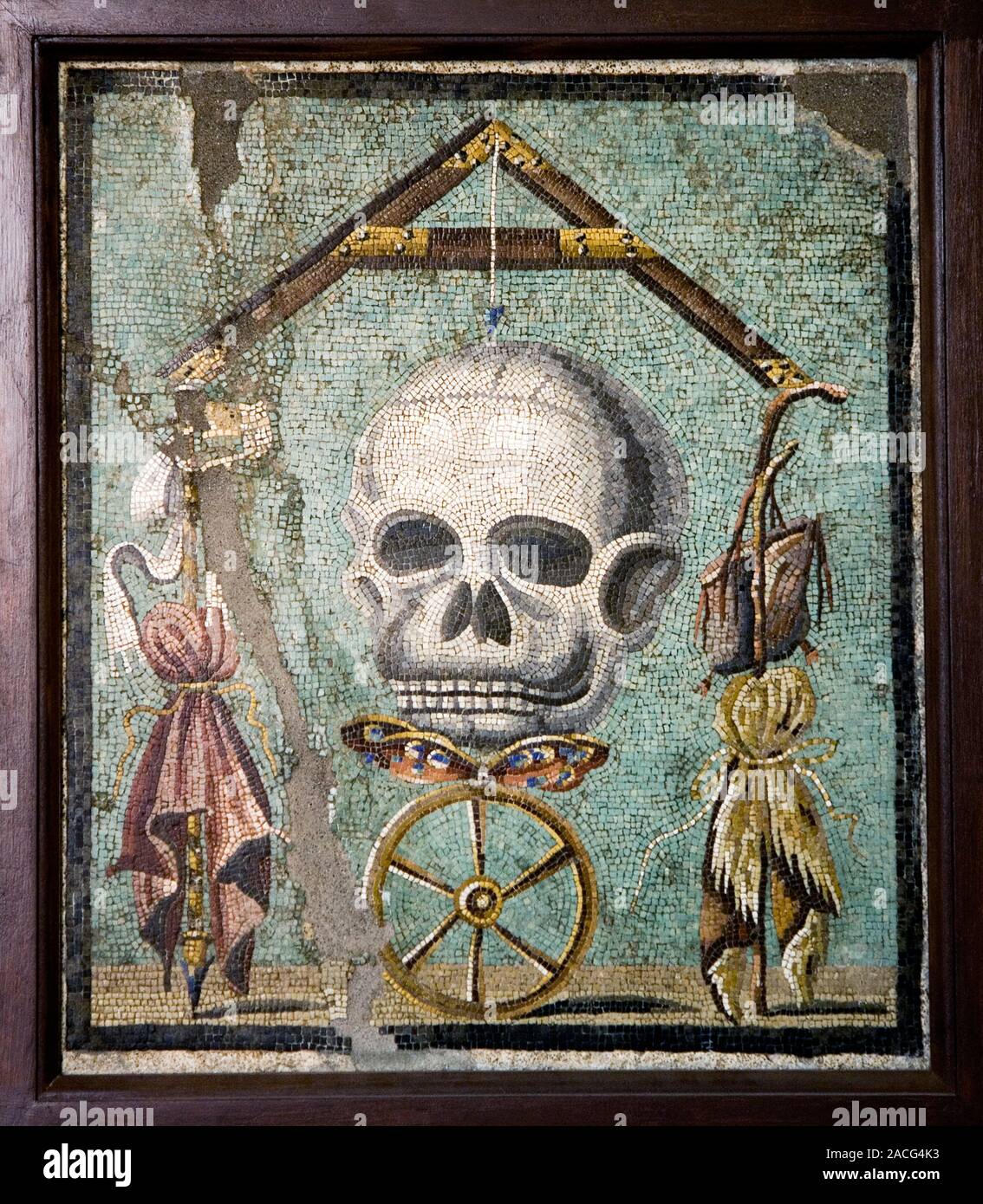 Römische memento mori Mosaik. Mosaiken bestehen aus kleinen Stücken aus ...