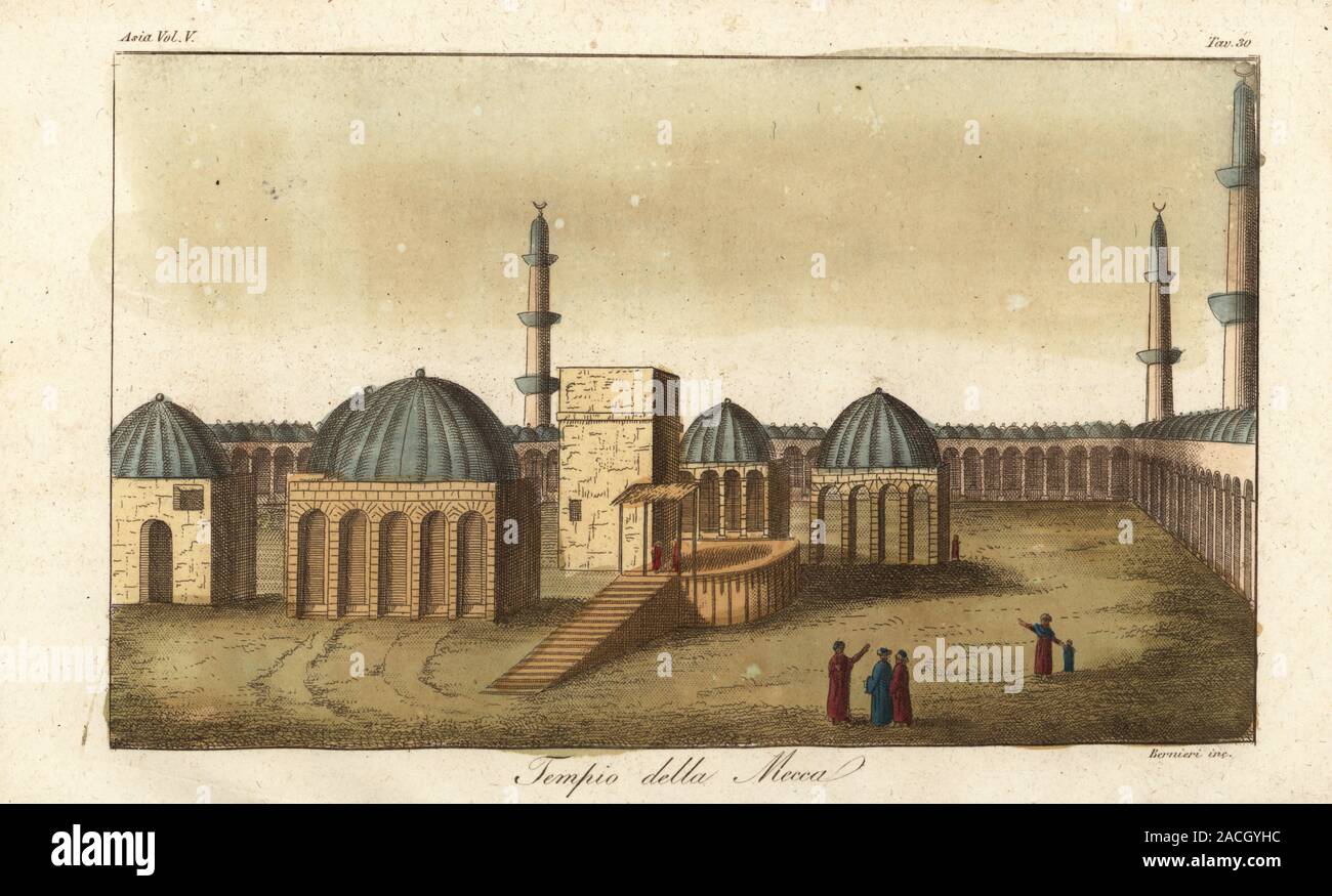 Die Große Moschee von Mekka, die Kaaba, 1800. Tempio della Mekka ...