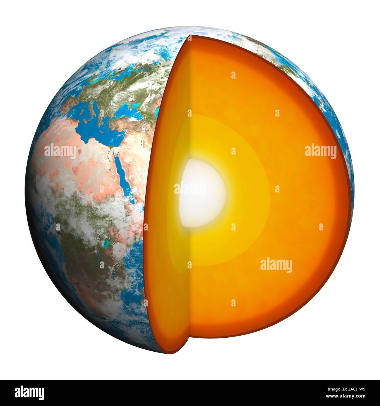 Diagramm, das Innere des Planeten Erde. Die äusserste Schicht ist die ...