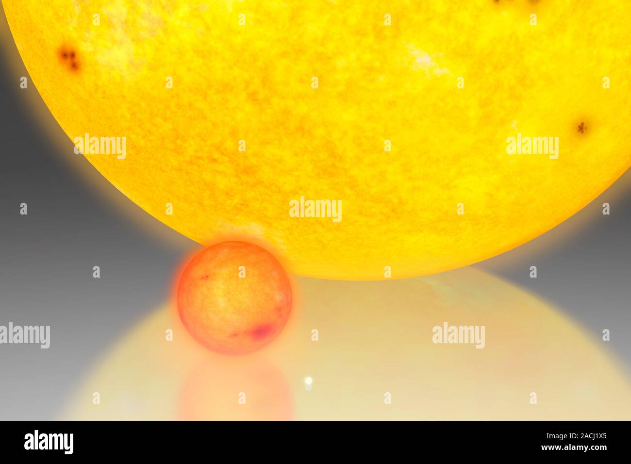 Abbildung: Vergleich der Größe von drei kleinen Sterne. Der gelbe Stern ...