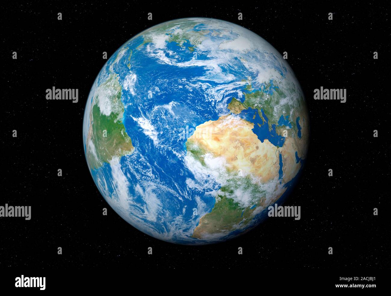 Die Erde aus dem All, Artwork. Blick auf die Erde zentriert auf 15 Grad ...