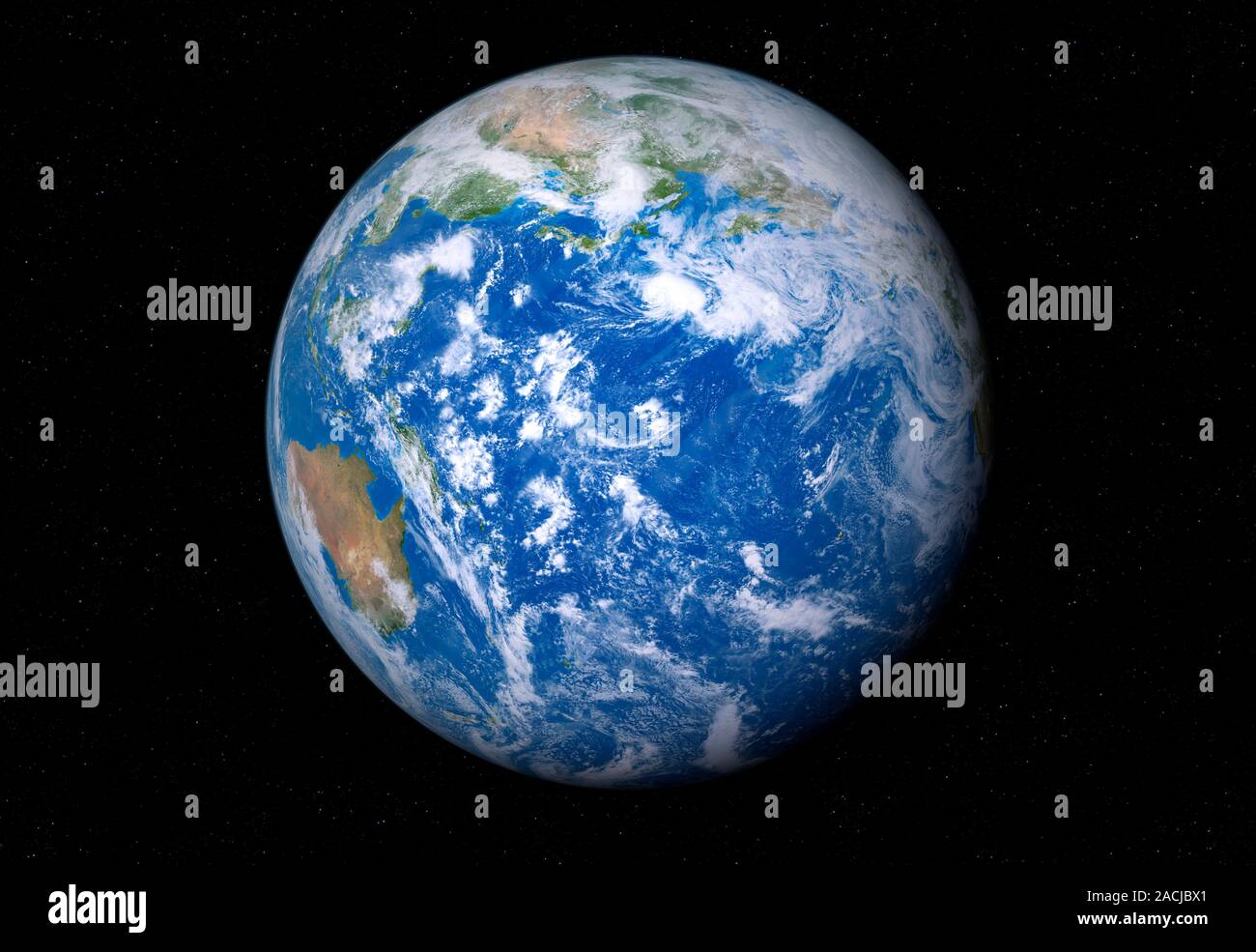 Die Erde aus dem All, Artwork. Blick auf die Erde zentriert auf 165 ...