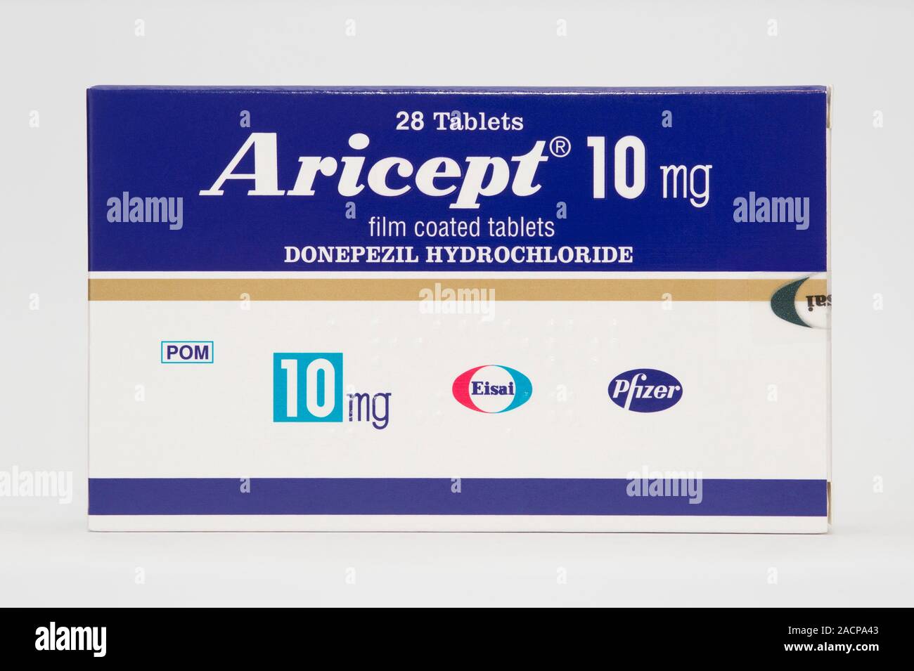 Die Donepezil Alzheimer Medikament. Box mit Tabletten der Droge der ...