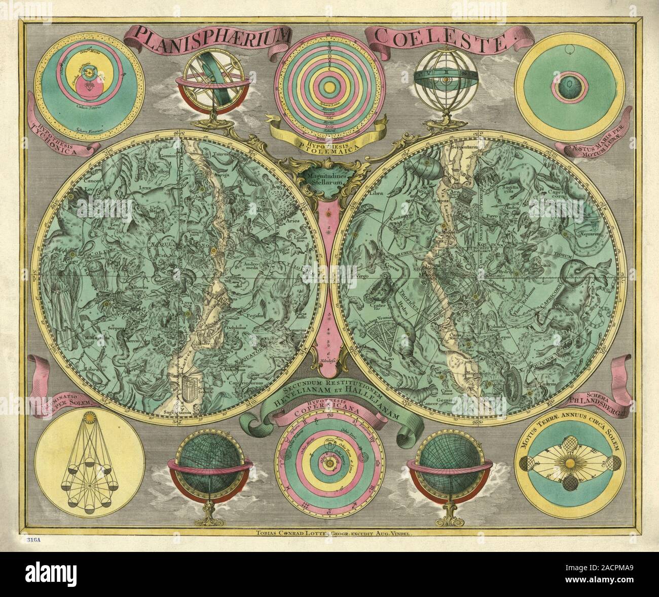Himmlische planispheres. 18. jahrhundert Astronomie Diagramme um ...